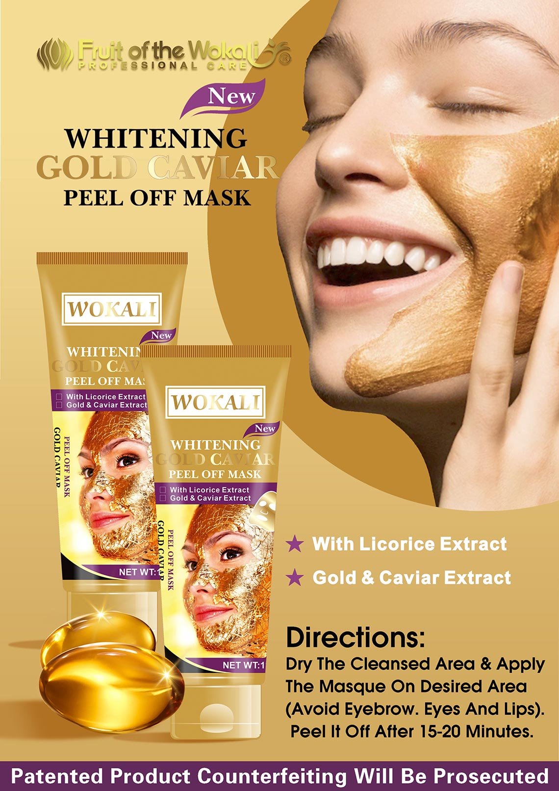 WKL467 24K GOLD PEEL-OFF MASK 60g - WOKALI Brand Cosmetic Manufacturer ...