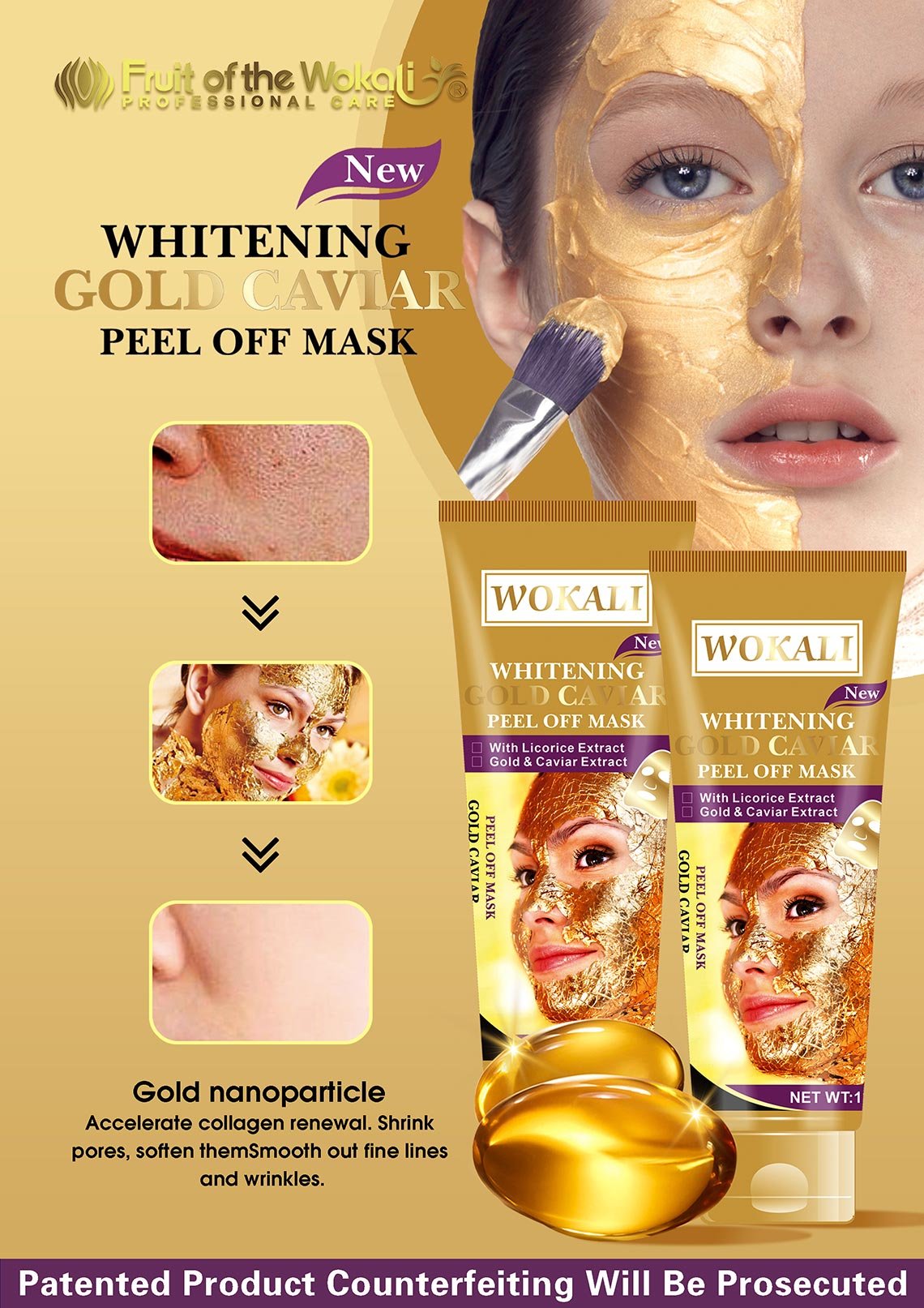 WKL467 24K GOLD PEEL-OFF MASK 60g - WOKALI Brand Cosmetic Manufacturer ...