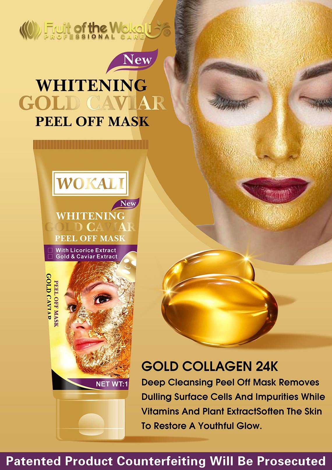 WKL467 24K GOLD PEEL-OFF MASK 60g - WOKALI Brand Cosmetic Manufacturer ...